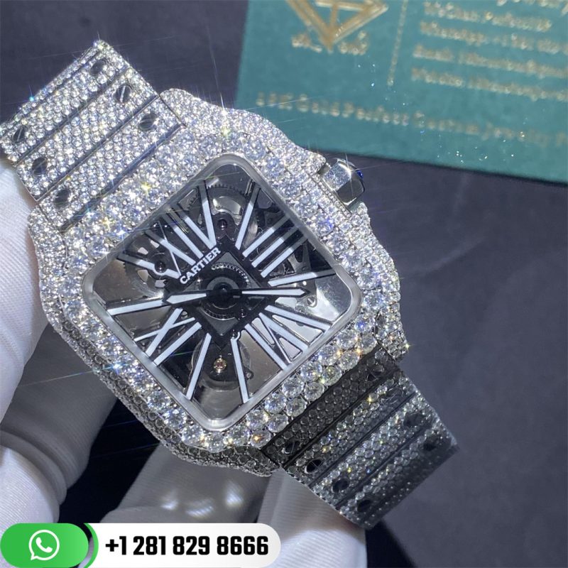 Cartier Santos De Cartier Skeleton Steel Custom PavÉ Diamond Set ...