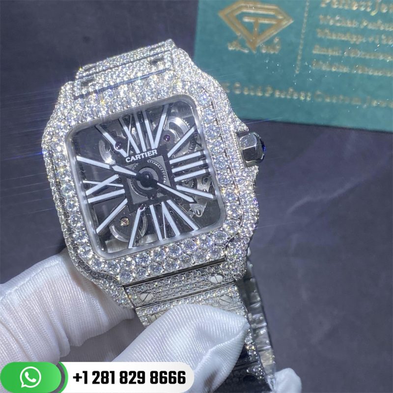 Cartier Santos De Cartier Skeleton Steel Custom PavÉ Diamond Set ...