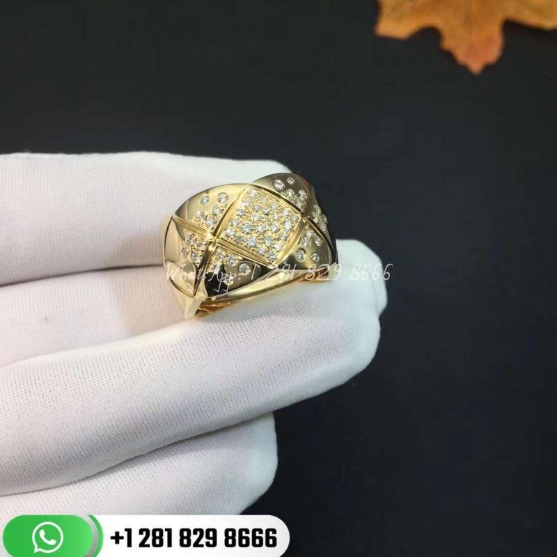 Chanel COCO Crush Ring Quilted Motif Large Version 18K Gold & Diamonds ...
