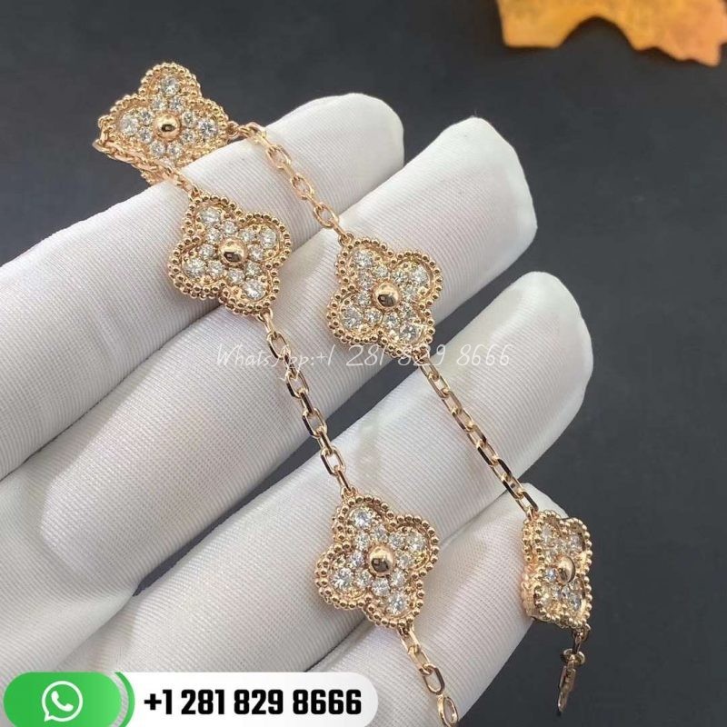 Van Cleef & Arpels Vintage Alhambra Bracelet 5 Motifs Diamond -15mm ...