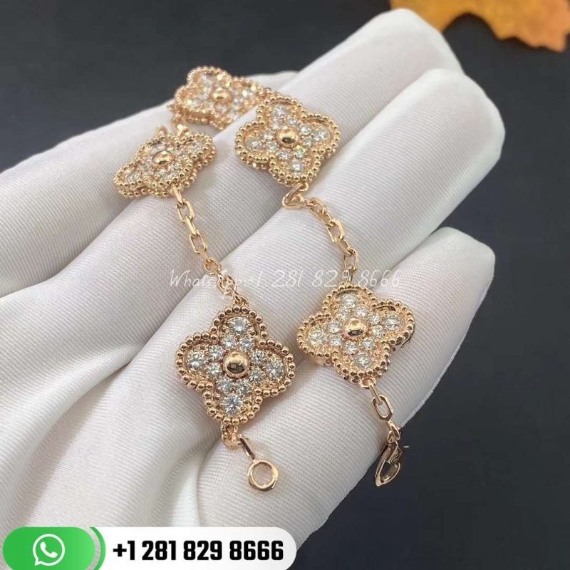 Van Cleef & Arpels Vintage Alhambra Bracelet 5 Motifs Diamond -15mm ...