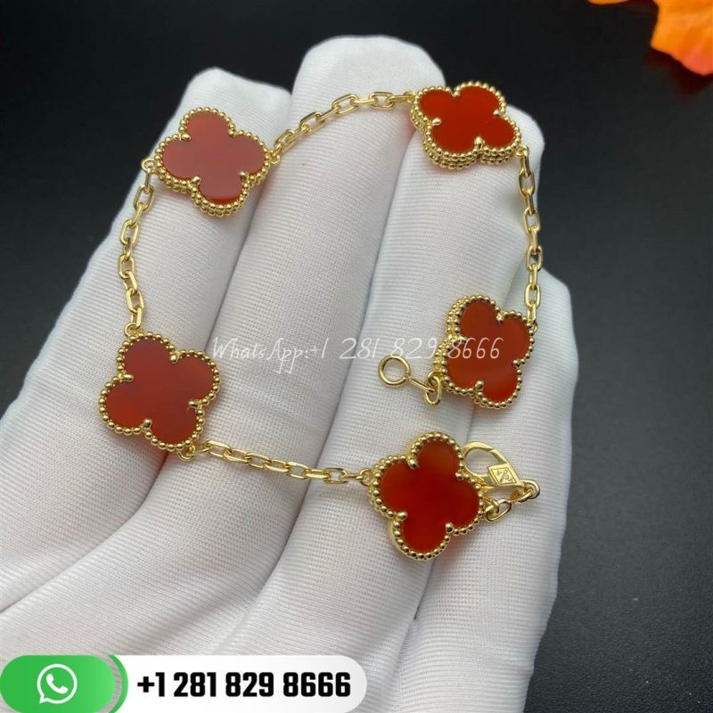 Van Cleef & Arpels Vintage Alhambra Bracelet 5 Motifs Carnelian-15mm ...