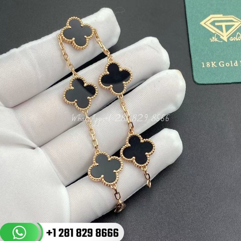 Van Cleef & Arpels Vintage Alhambra Bracelet 5 Onyx-Rose Gold | Custom ...