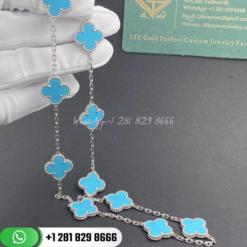 Van Cleef & Arpels Vintage Alhambra Necklace White Gold Turquoise ...