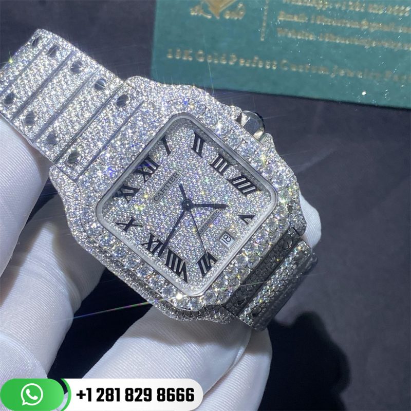 Cartier Santos De Cartier Steel Diamond Dial Custom PavÉ Diamond Set ...