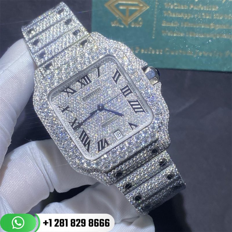 Cartier Santos De Cartier Steel Diamond Dial Custom PavÉ Diamond Set ...