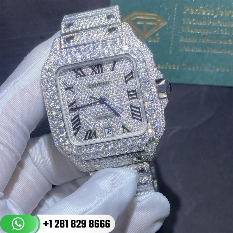Cartier Santos De Cartier Steel Diamond Dial Custom PavÉ Diamond Set ...